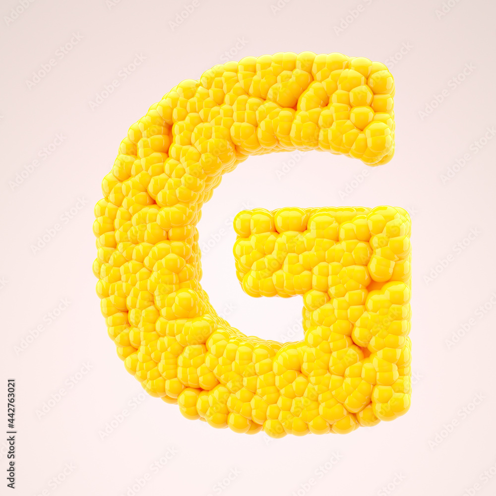 Corn bubbles yellow letter G. Alphabet symbol on nude color background ...