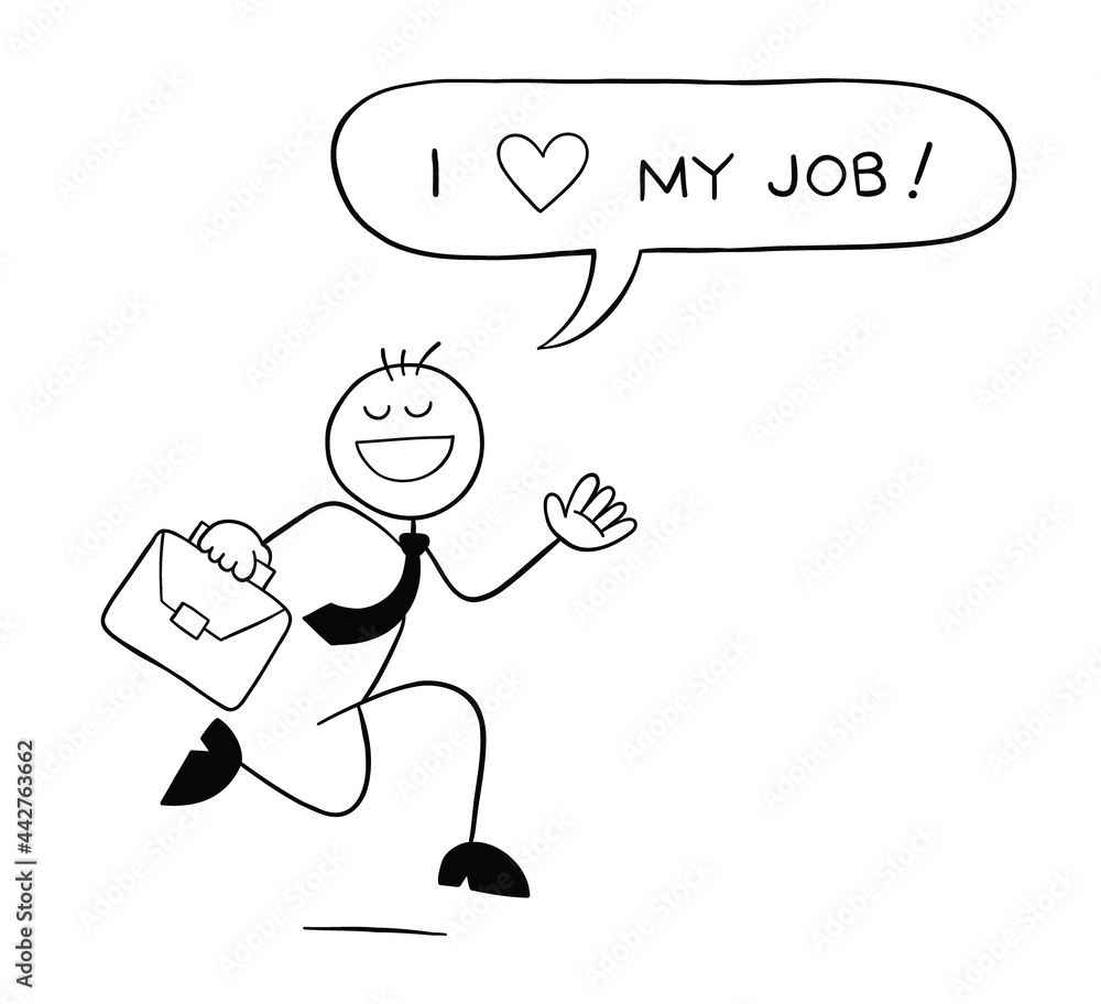 Stickman businessman character happy and running with briefcase and ...