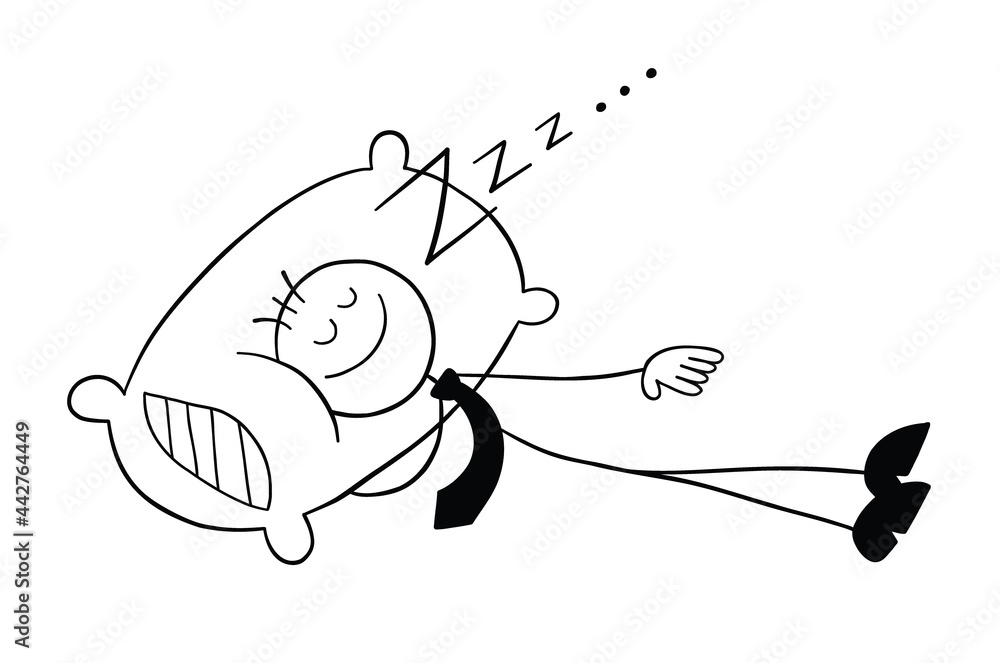 Stickman businessman character sleeps with a pillow, vector cartoon ...