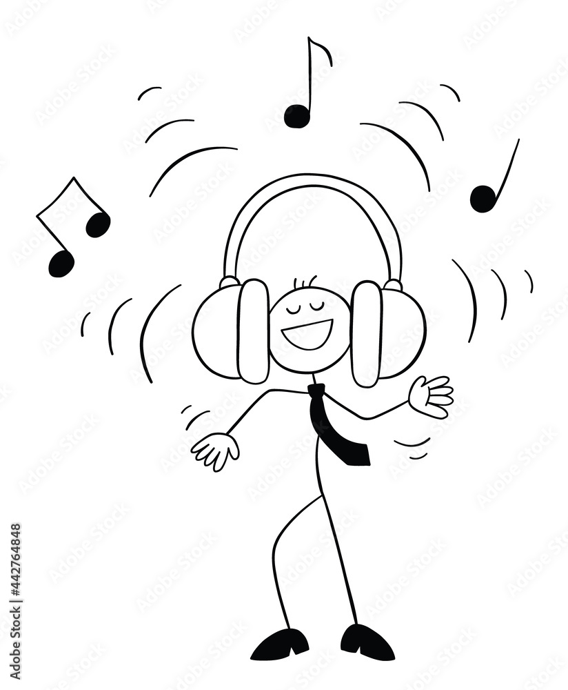 Stickman businessman character listening to loud music with big ...