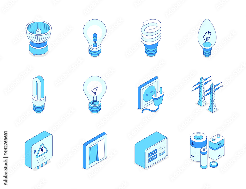 Electrical supplies - modern line isometric icons set Stock Vector ...