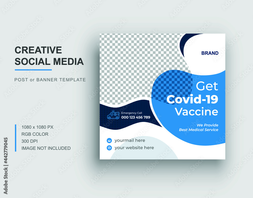 Vetor de Covid-19 social media post template, Covid-19 vaccine social media post, Medical social ...