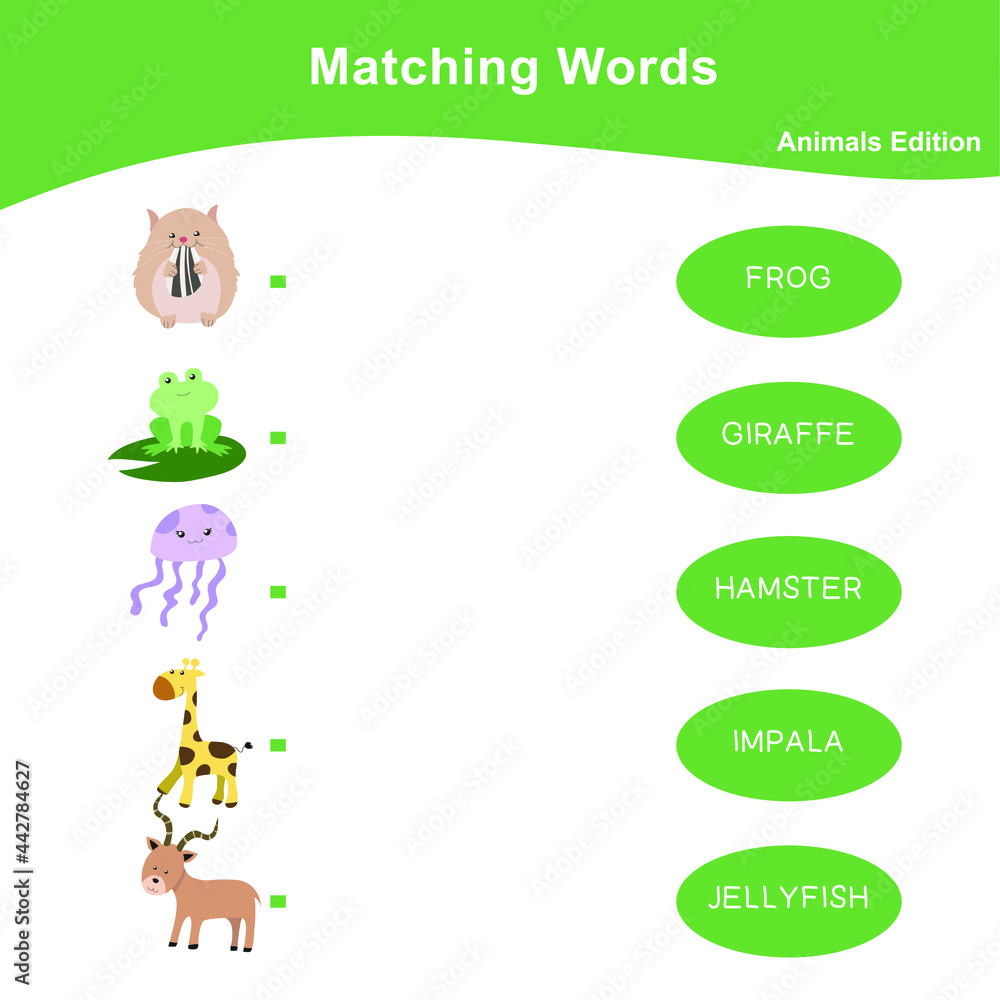 Matching words game animals’ edition. Matching words game for kids ...