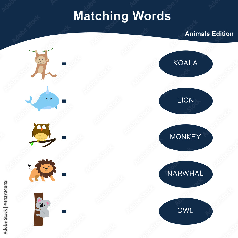 Matching words game animals’ edition. Matching words game for kids ...
