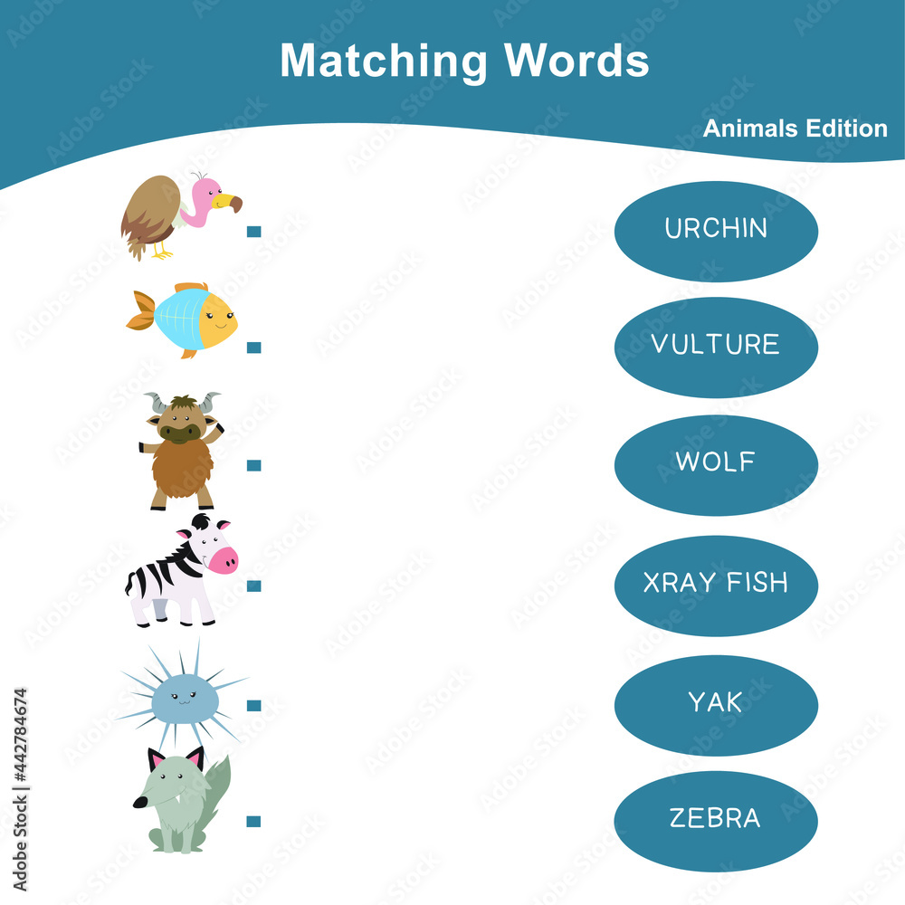 Matching words game animals’ edition. Matching words game for kids ...