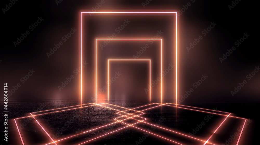 Abstract futuristic neon background, light tunnel, neon shapes on a ...