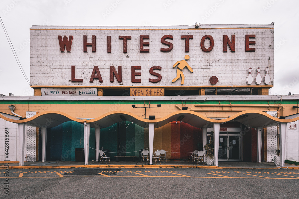 Bowling alley sign in Whitestone, Queens, New York Stock Photo | Adobe ...
