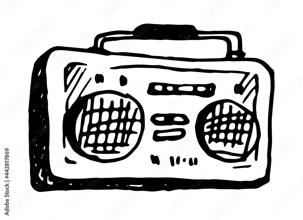 Vector isolated elements of a portable music recorder with a black ...