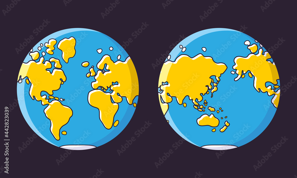 Planet Earth, world map, western and eastern globe hemisphere. Stock ...