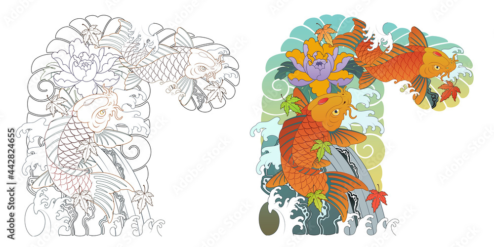 irezumi tattoo design chest long sleeve 가슴긴팔 문신도안 건대타투 Illustration ...