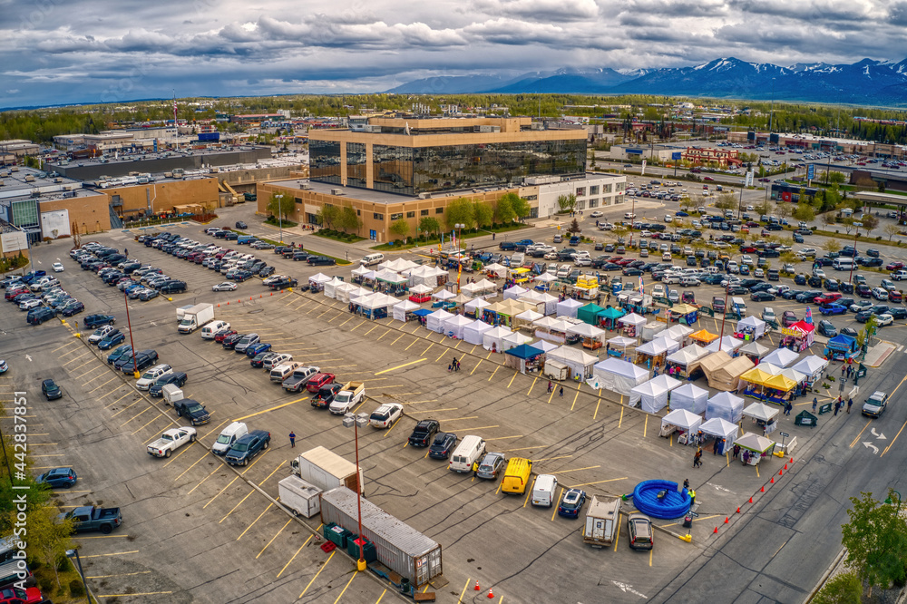 Aerial View of a major Shopping District in Anchorage, Alaska Stock ...