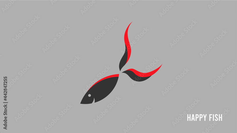 Happy Fish, Drawing, Vector Fish, Gray Background, Black Fish, Red Fish ...