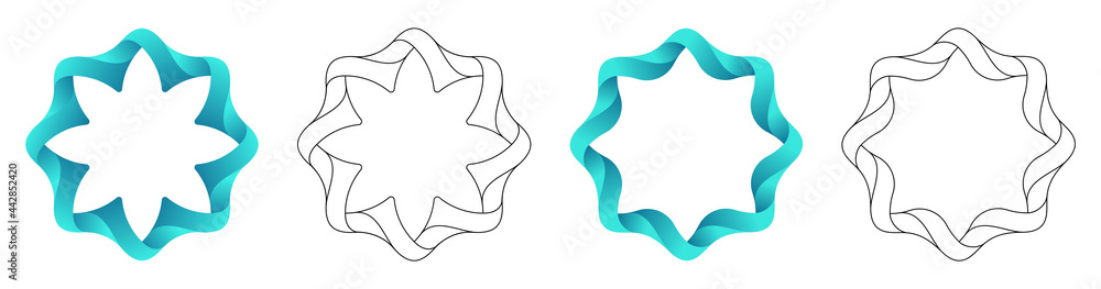 Set of four abstract circular logo elements isolated on white ...