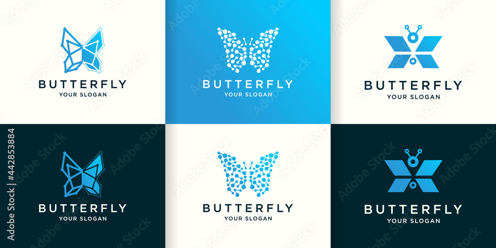 set of butterfly tech logo design Stock Vector | Adobe Stock
