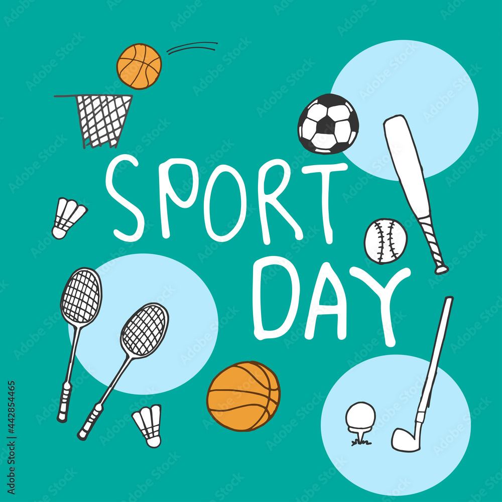 sport day-hand drawn lettering. sport icon. national event for healthy ...