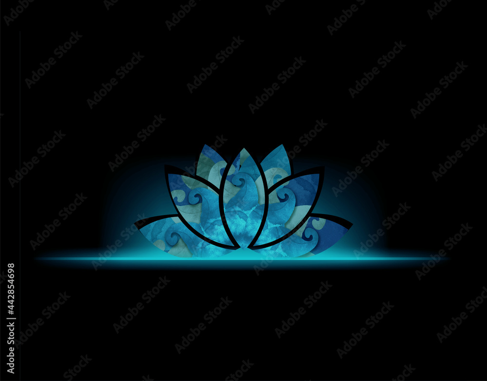 An illustration of an Indian blue lotus on a black background. You can ...