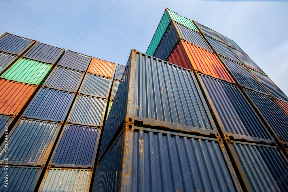Row of Stacking Containers of Freight Import/Export Distribution ...
