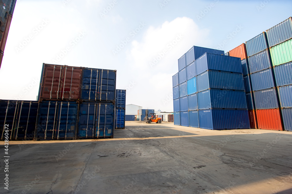 Row of Stacking Containers of Freight Import/Export Distribution ...