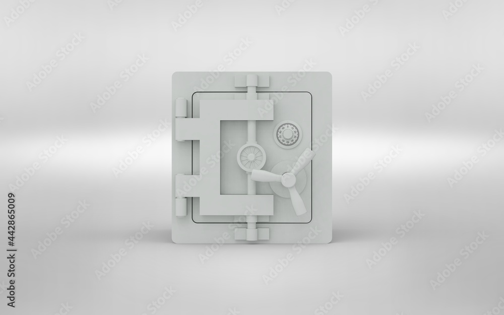 Front view of white color closed safe box with combination padlock ...