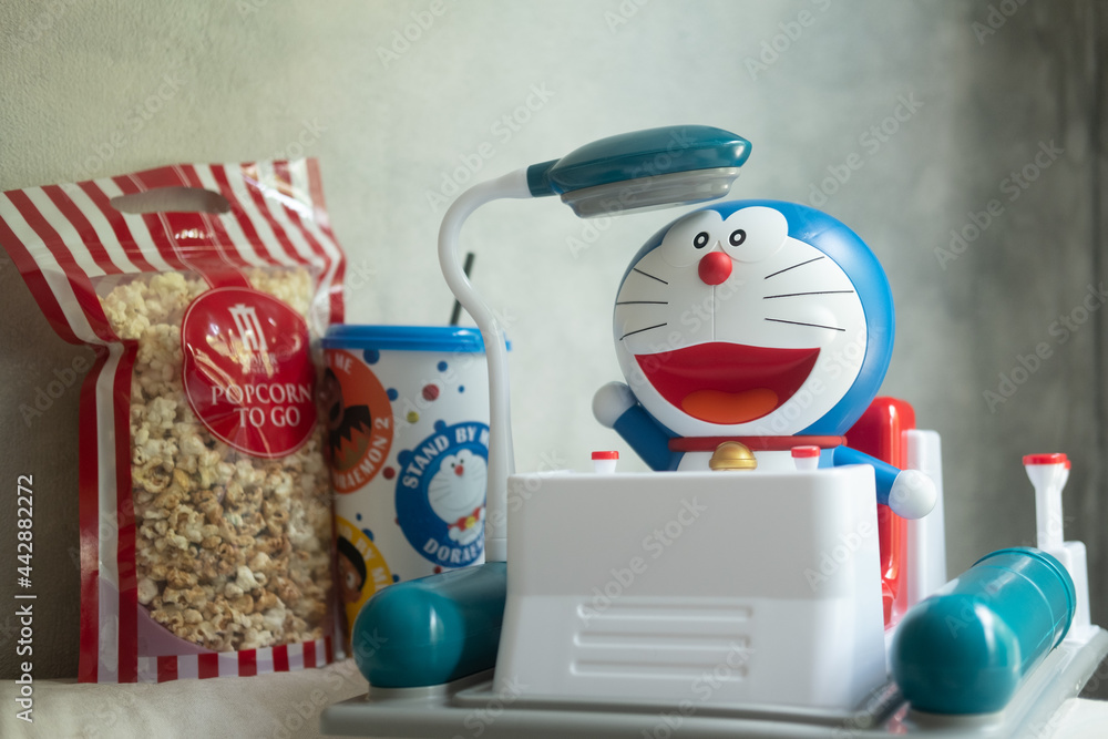 Bangkok, Thailand - July 2, 2020 : Doraemon time machine bucket set to promote the movie : Stand ...