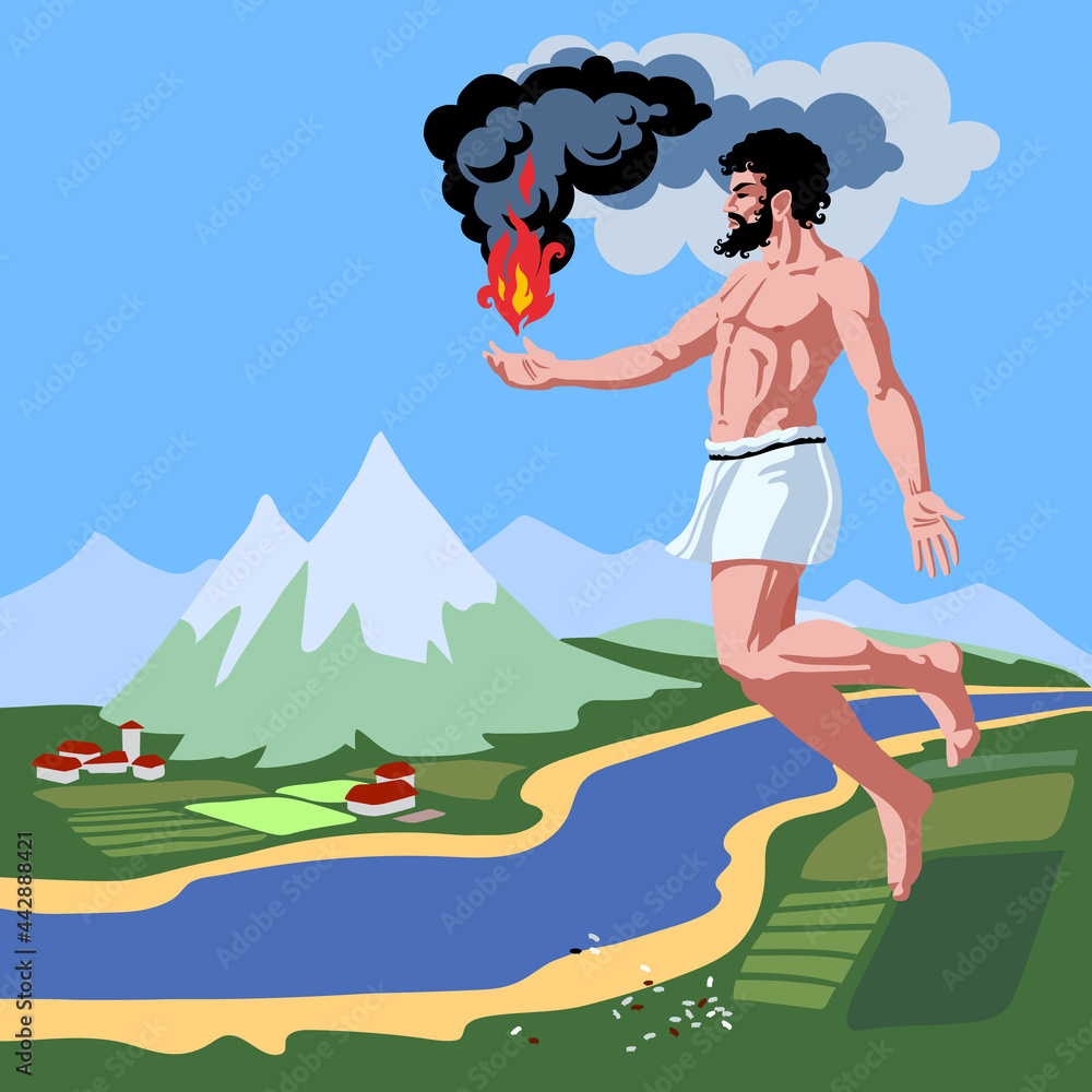 flying Prometheus with fire in his hand, a character from the myths of ...