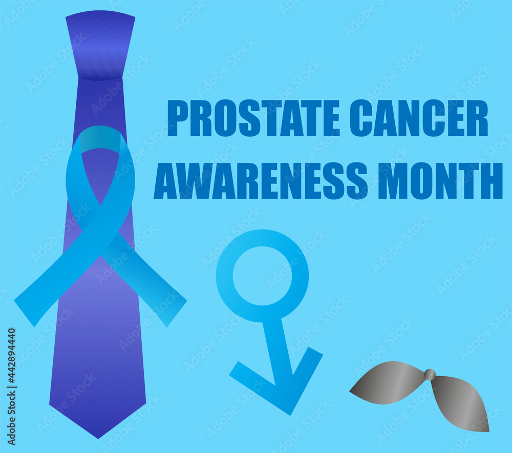 Prostate cancer awareness month.Blue ribbon, mustache and male symbol ...