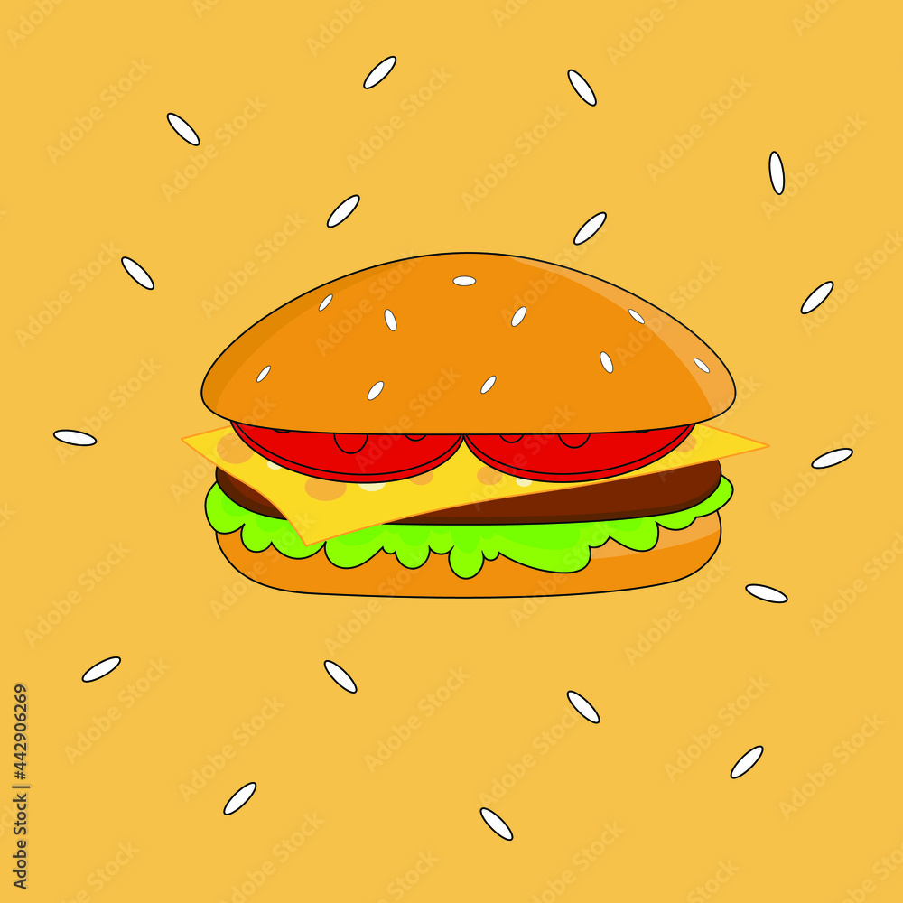 Delicious burgers in cartoon style isolated objects on pastel orange ...