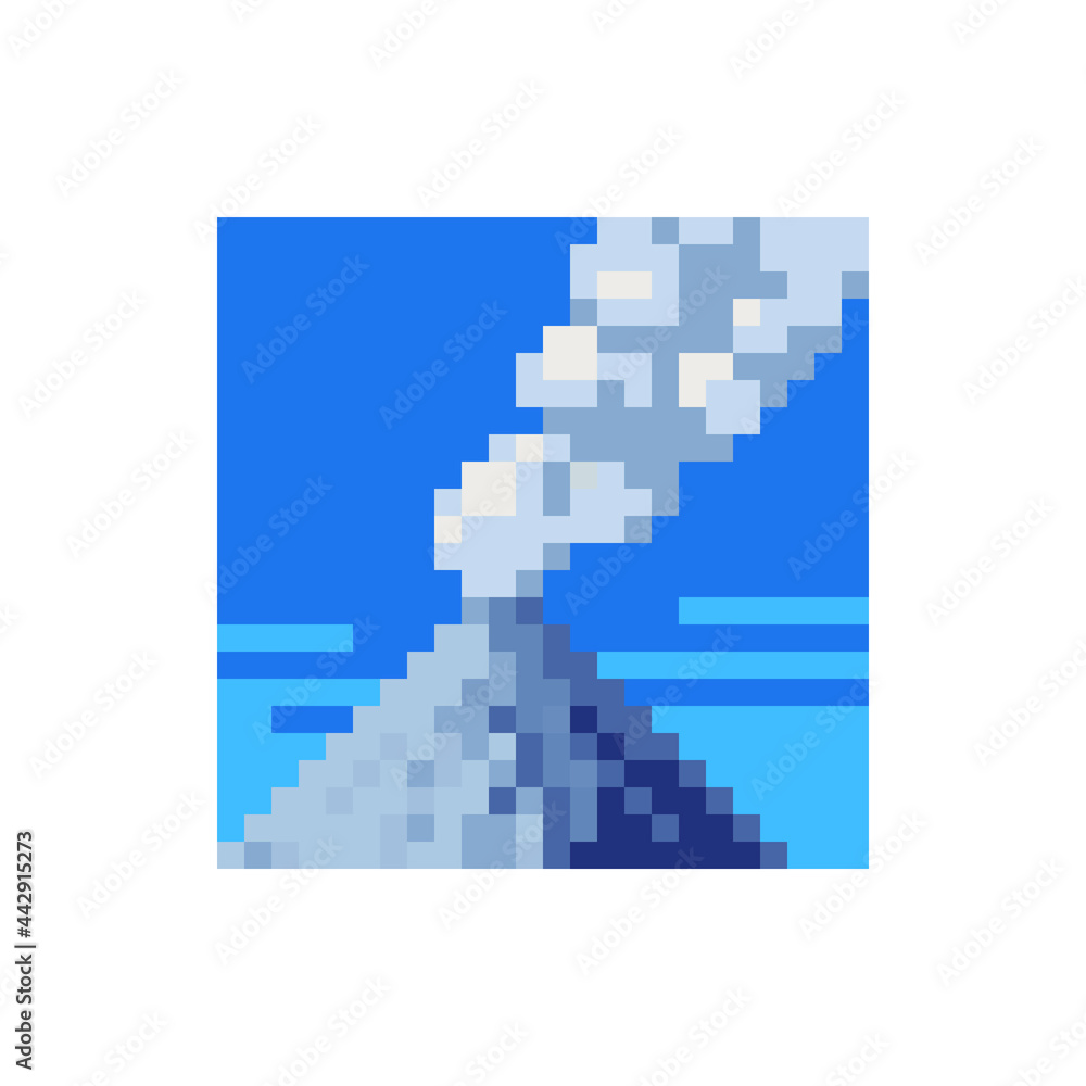 Volcano landscape pixel art icon isolated vector illustration. Design ...