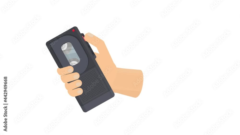 Voice recorder in hand. Audio recording animation, alpha channel is ...