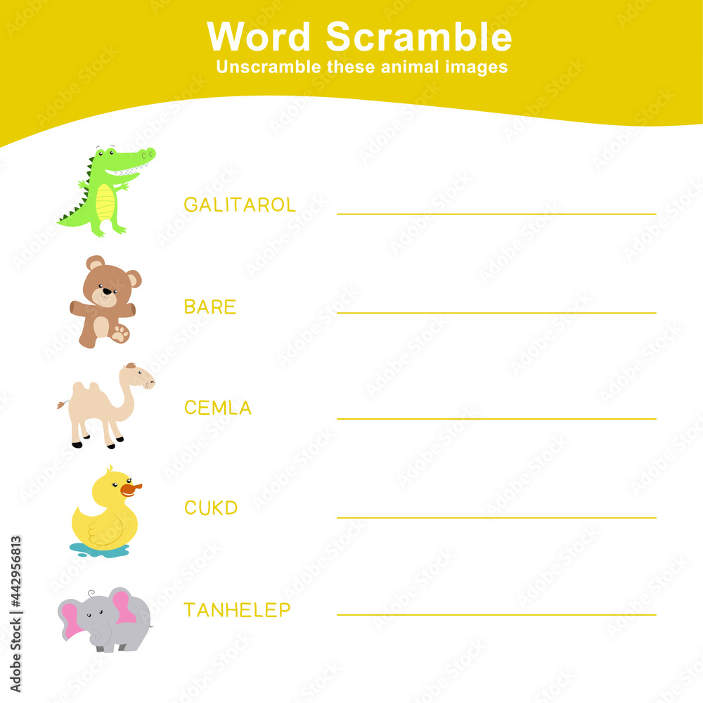 Spelling Word Scramble Game Animals Edition. Worksheet for learning ...