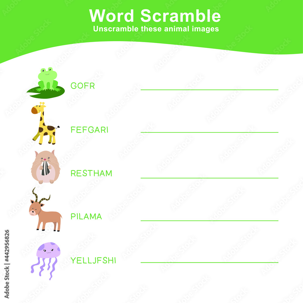 Spelling Word Scramble Game Animals Edition. Worksheet for learning ...