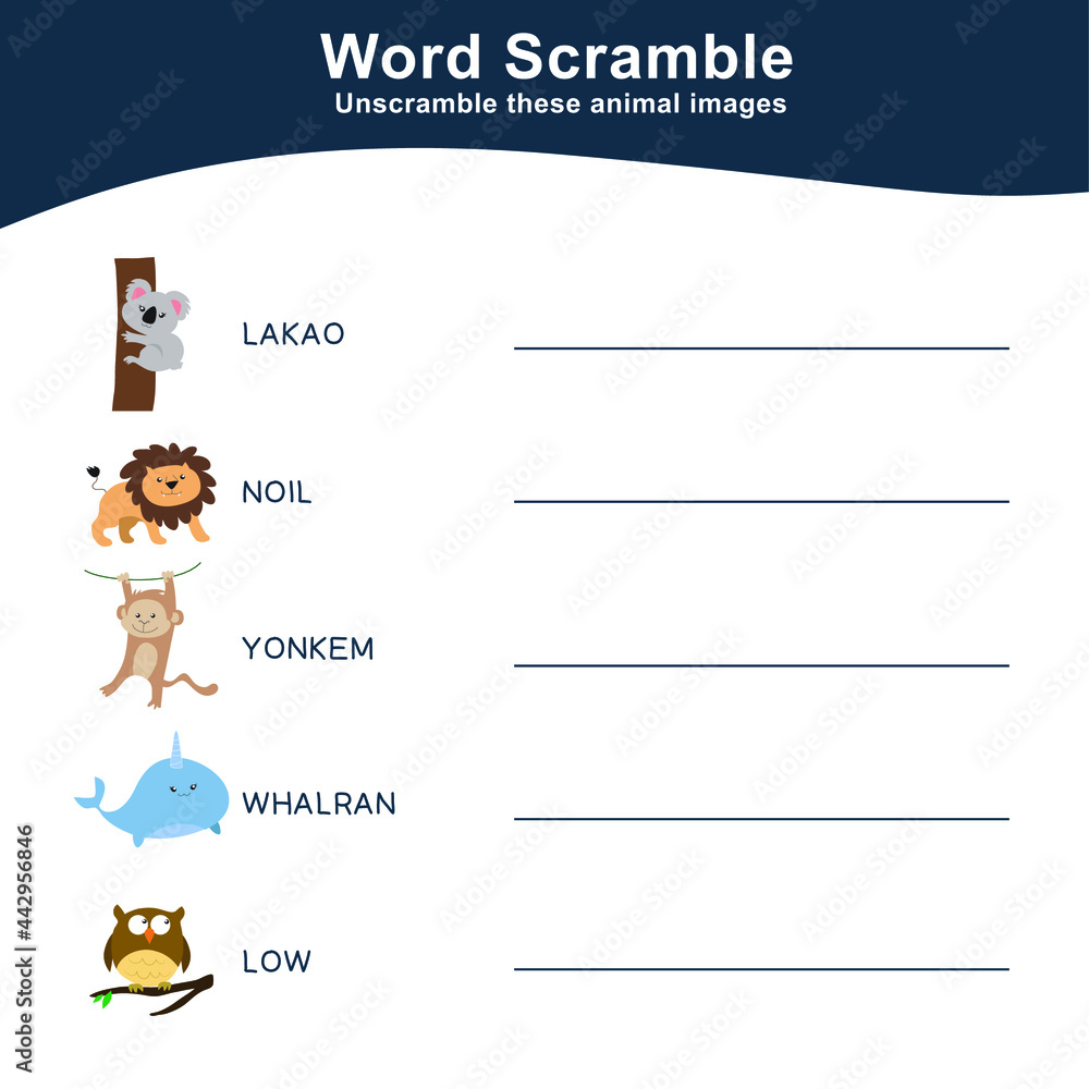 Spelling Word Scramble Game Animals Edition. Worksheet for learning ...