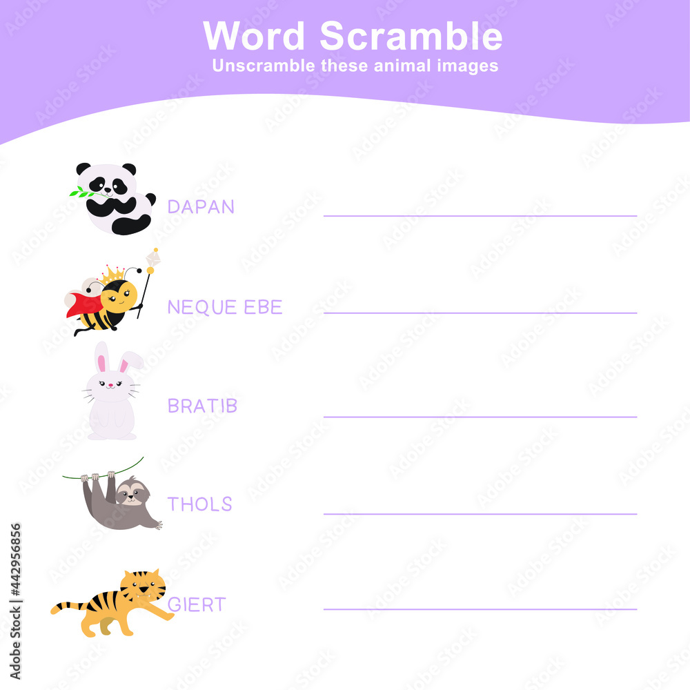 Spelling Word Scramble Game Animals Edition. Worksheet for learning ...