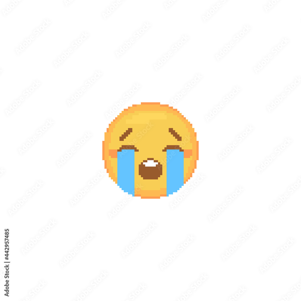Pixel art crying emoji icon. Retro pixel emoticon of loudly crying face ...