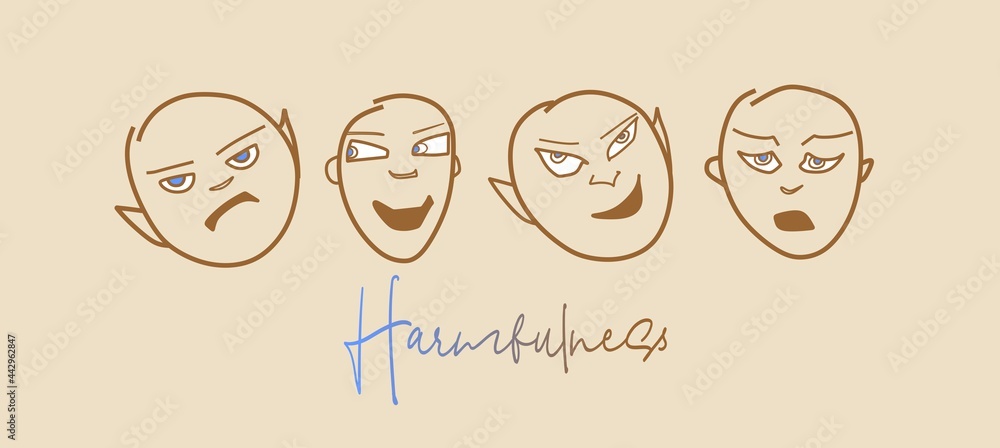 Vektorová grafika „Cute, funny and evil faces. Demons and devils ...