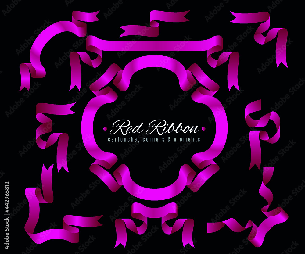 Red Ribbon Set with gradient, vector collection, cartouche, corners and ...