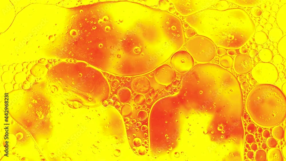 Colorful oil drops floating on water surface, top view. Fantastic ...