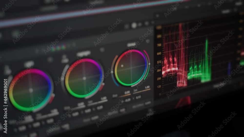 Professional color correction post production process closeup. Grading ...