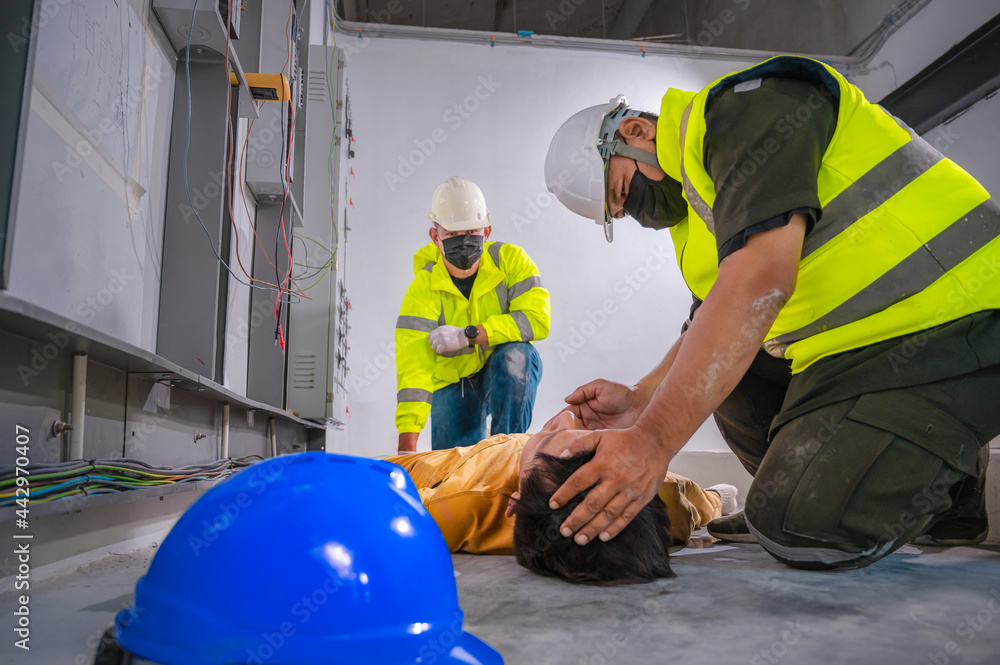 Electric worker suffered an electric shock accident unconscious. Safety ...