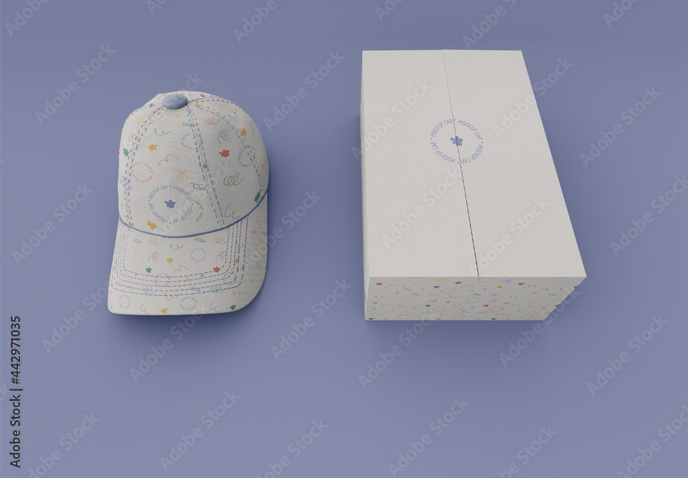 Cap with Box Mockup Stock Template | Adobe Stock