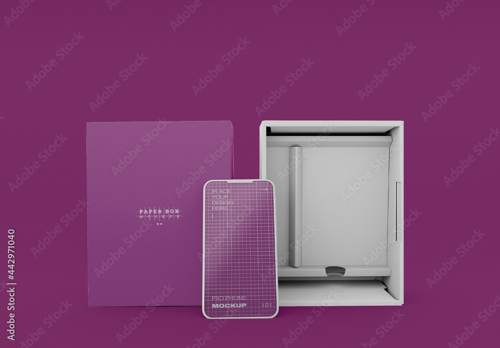 Paper Box with Smartphone Mockup Stock Template | Adobe Stock