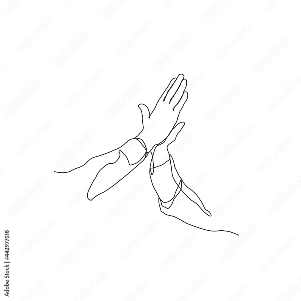 continuous line drawing of high five hands. Hands toss vector ...