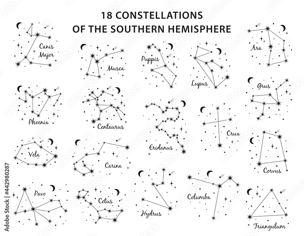 18 Constellations southern Hemisphere set includes constellations Canis ...
