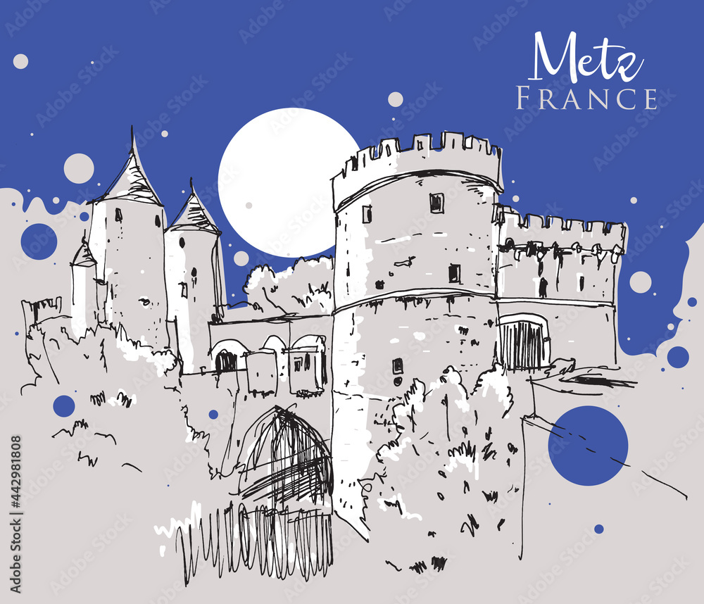 Vector hand drawn sketch illustration of Metz, France Stock Vector ...