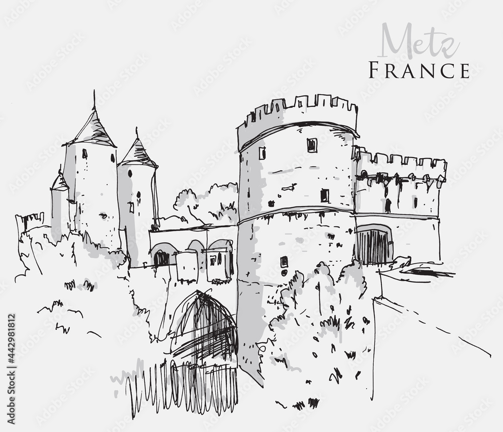 Vector hand drawn sketch illustration of Metz, France Stock Vector ...