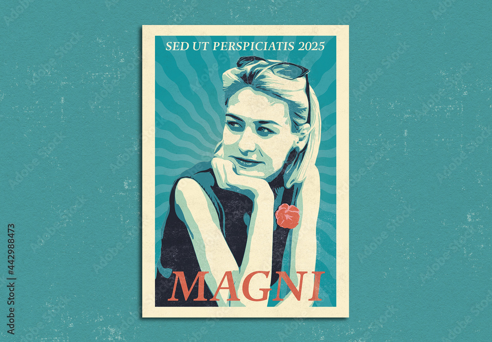 Pop Art Vintage Girl Thinking Poster Layout Stock Template | Adobe Stock