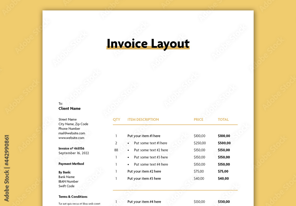 Invoice Payment Layout Stock Template | Adobe Stock