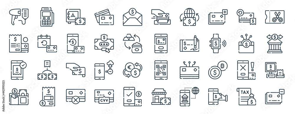 linear pack of payment line icons. linear vector icons set such as edc ...
