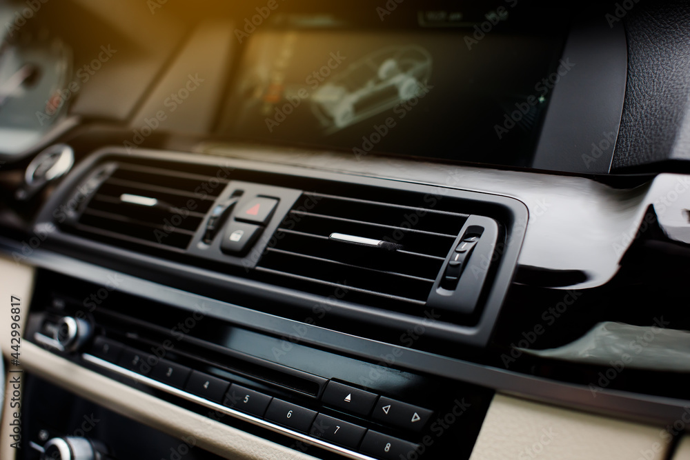 Close up Air Vent in modern car. Ventilation vents with air flow ...