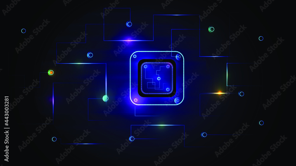 technology background and power button and main board or CPU vector ...